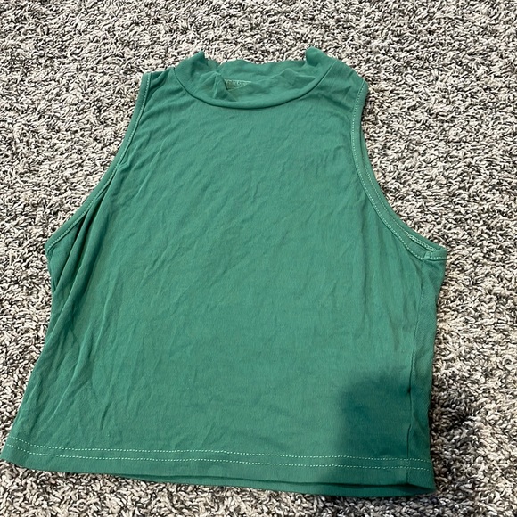 Tops | Mock Neck Green Cotton Ribbed Tank | Poshmark